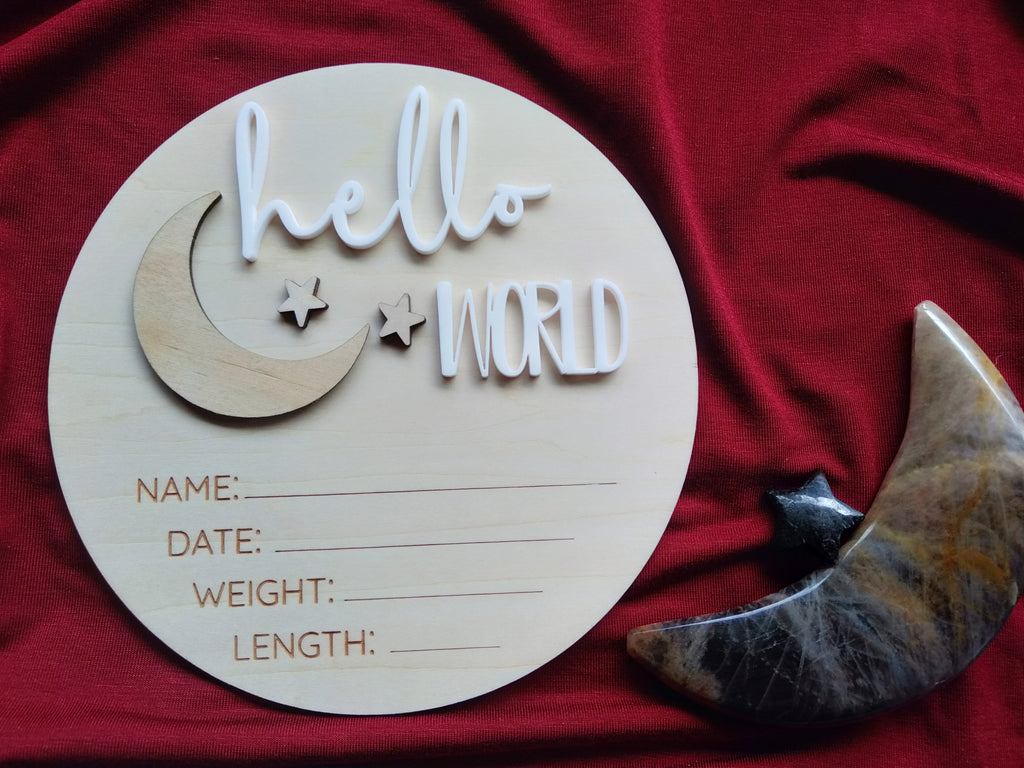 Hello World Moon & Stars 🌙🌟 Birth Announcement Discs – Bad Dad Designs
